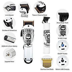 BESTBOMG Hair Clippers & Trimmer T-Blade Cordless Hair Haircut Sets, Hair Haircut with Ceramic Blade Rechargeable 2000mAh/1200mAh with 10 Guide Combs & for Men/Father/Husband/Boyfriend