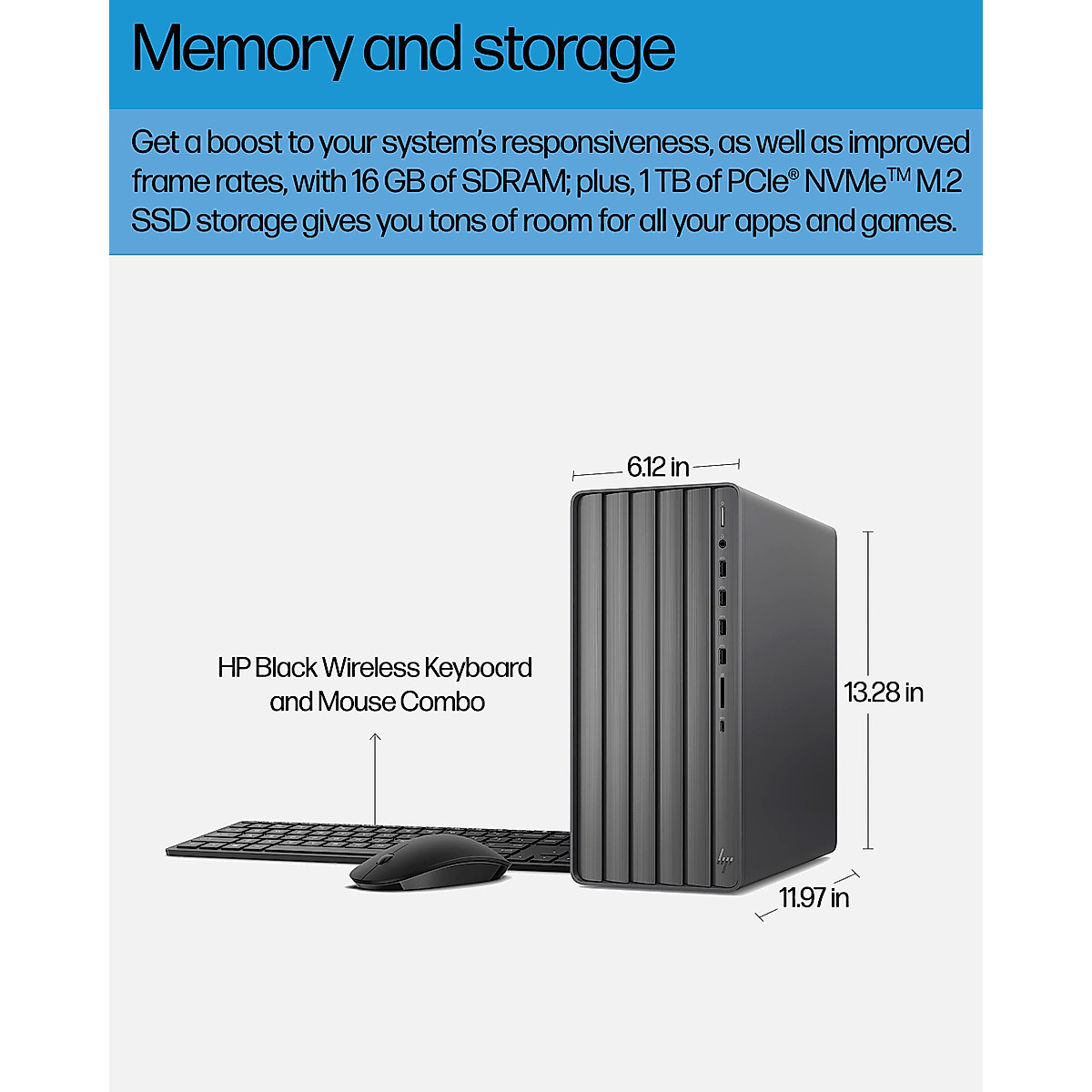 HP Envy Desktop, NVIDIA GeForce RTX 3050, 12th Gen Intel Core i7-12700, 16 GB SDRAM, 1 TB SSD, Windows 11 Home, Wi-Fi 6 & Bluetooth, Wireless Keyboard & Mouse, Pre-Built PC Tower (TE01-3050, 2022)