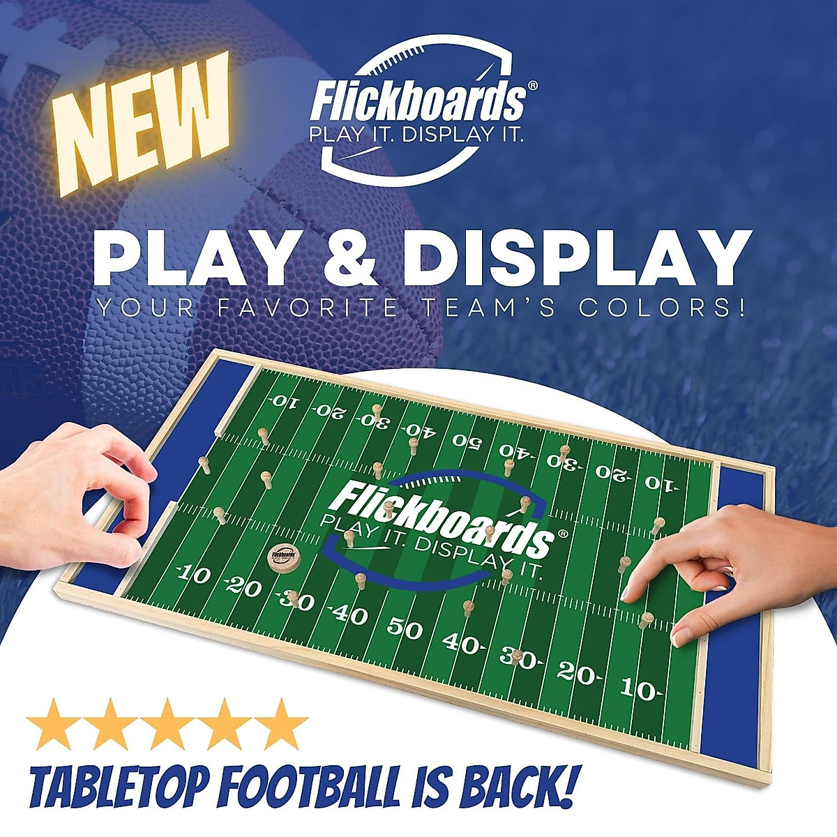 Flickboards Wooden Football Board Game - Family Fun Indoor Outdoor Party Games Sport Simulation Tabletop Game in Blue