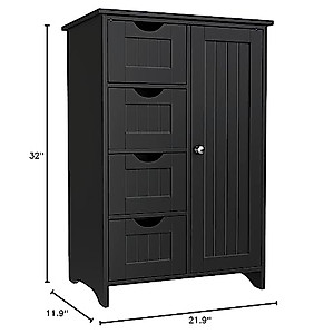 YESHOMY Bathroom Storage Cabinet, Side Free Standing Organizer with Large Space and Adjustable Shelves, Home Office Furniture for Multifunction in Living Room, Hallway, Kitchen, Bedroom, Black