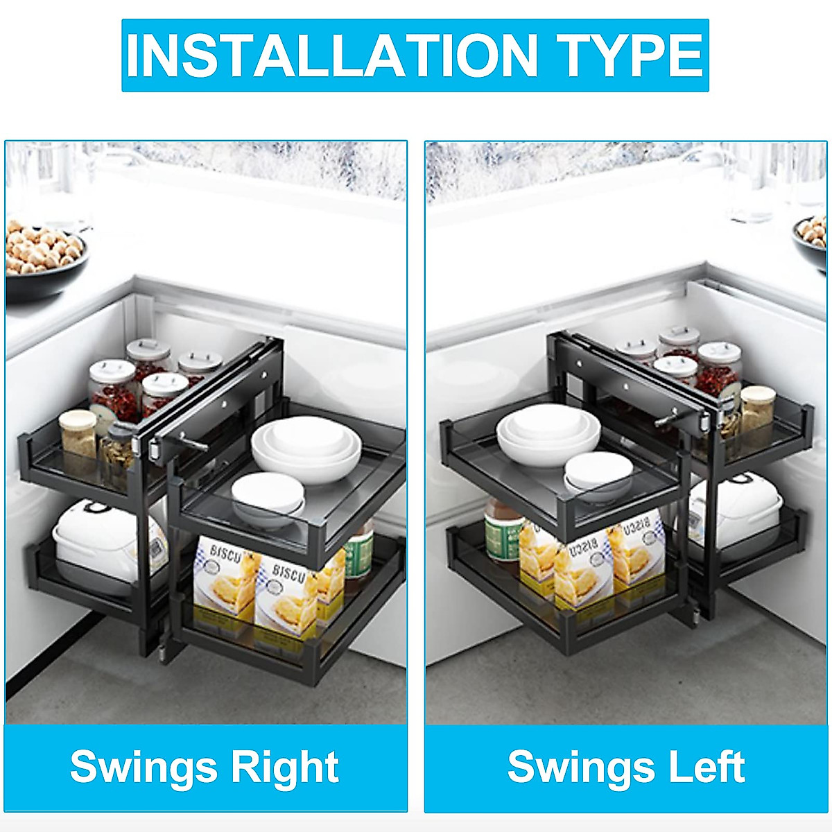 FYFUSATC Kitchen Blind Corner Pull Out Shelf Stainless Steel Bottom Plate Spice Rack Heavy Duty Cabinet Pull Out Storage Organizer Cans, Jars, Canisters, Pots, Pans, for Cabinet of ≥ 15 Inch Opening