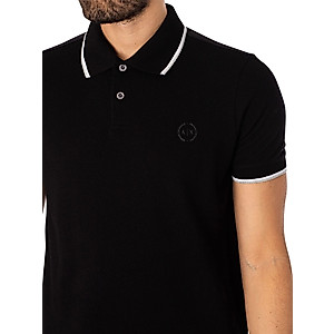 A｜X ARMANI EXCHANGE Mens Short Sleeve Jersey Knit Polo Shirt, Black, Medium US