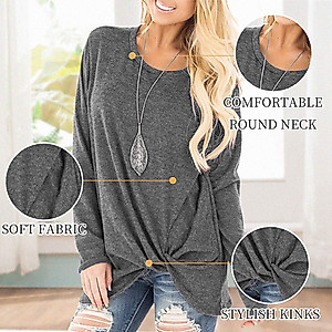 SHIBEVER Long Sleeve Women Tops: Fall Casual Tunic Shirts for Womens Round Neck Twist Knotted Tee Blouses Dark Grey M