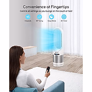 ZICOOLER 32" Tower Fan, 80° Oscillating Bladeless Cooling Fan Air Purifier Combo with Remote, 8 Speeds, 8H Timer, LED Display with Auto Off, Portable Floor Fan for Home Bedroom Living Rooms Office