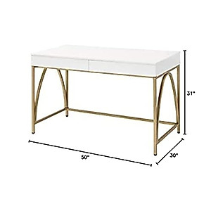 Acme Furniture Lightmane Desk, White High Gloss & Gold