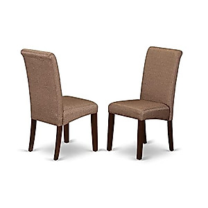 East West Furniture NDBA3-MAH-18 3 Piece Kitchen Table Set Contains a Rectangle Dining Room Table with Dropleaf and 2 Brown Linen Linen Fabric Parson Dining Chairs, 30x48 Inch, Mahogany