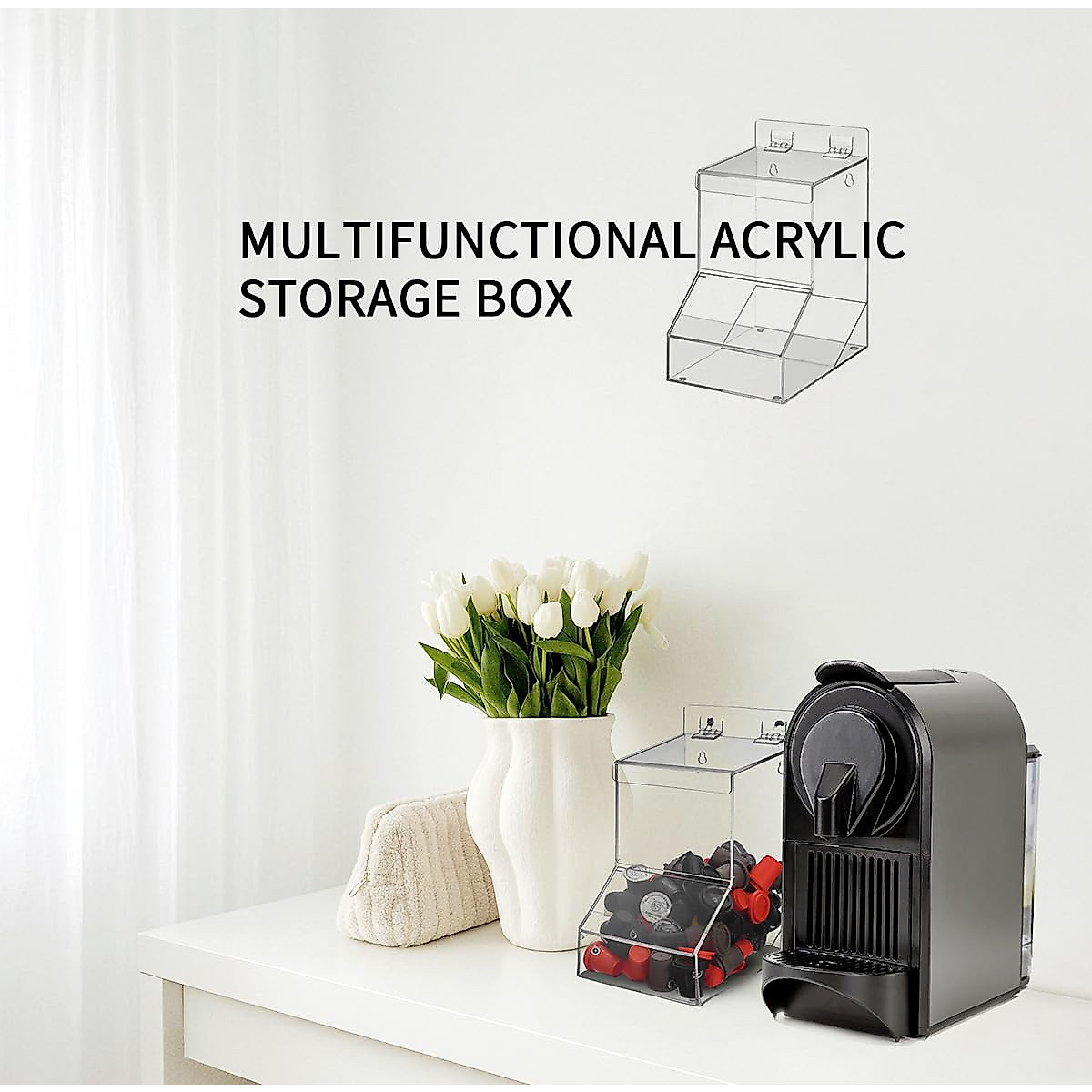 Acrylic Storage Container-Laundry Pods, Coffee Capsules Holder, Dishwasher Pod, Candy Dispenser, and Wall-Mountable Organizer for Snacks, Toys, and More - 23.3cm Height, 20cm Width, 13cm Depth