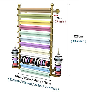 Wall Mounted Display Rack, Organizer for Wrapping Paper, Wallpaper and Wire Spool, 13-Layer Storage Shelf, with Detachable Tray and Crossbars (Color : Black, Size : 80x20x120cm)