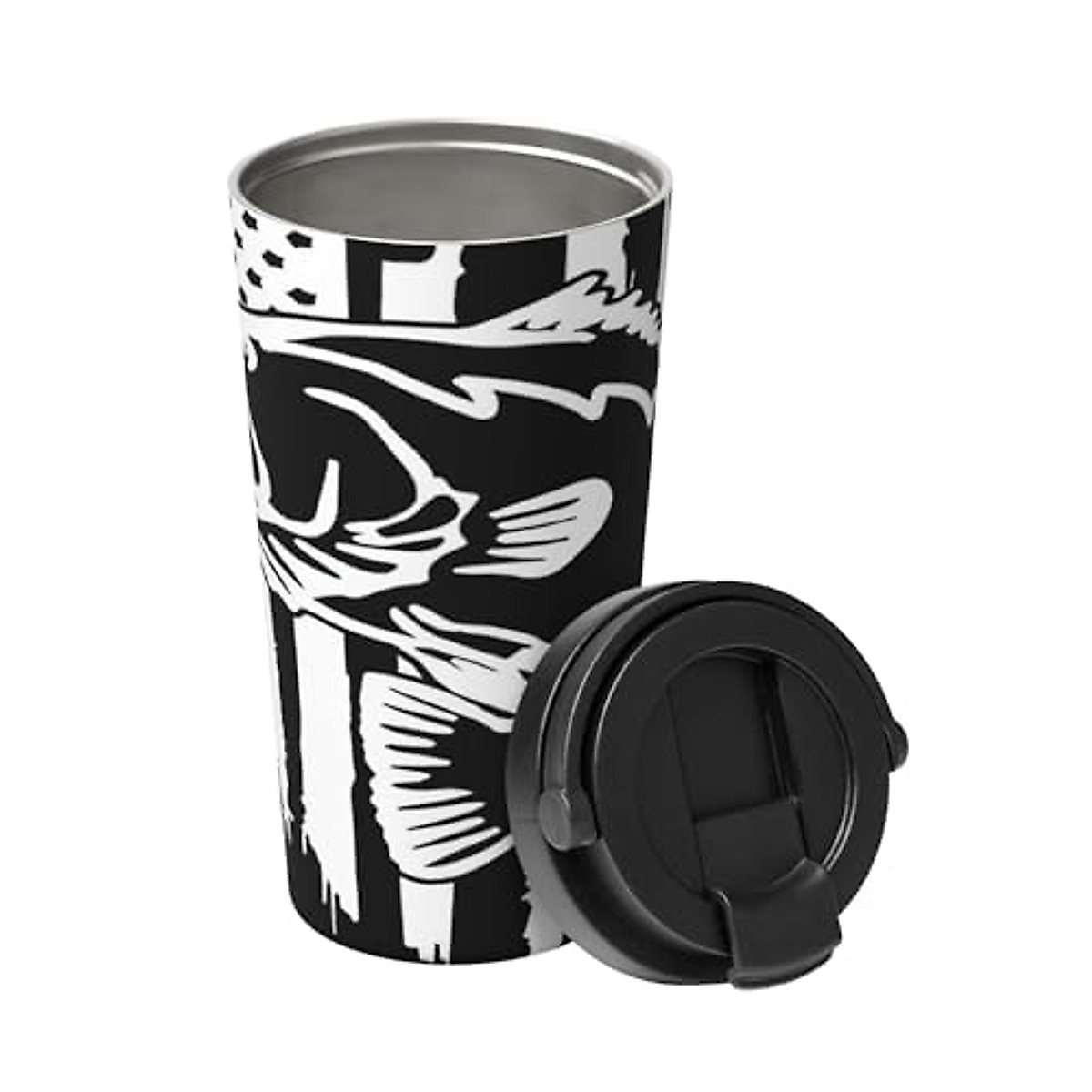 16 Oz American Flag Large Mouth Bass Fish Stainless Steel Vacuum Insulated Tumbler - Coffee Travel Mug Spill Proof With Lid - Thermos Cup For Keep Hot/Ice Coffee