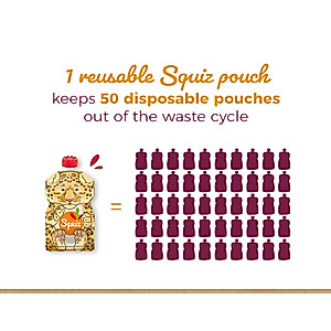 SQUIZ - 3 Swiss-Made Pack Reusable Food Pouches 4,4 oz (130ml) - Refillable Squeeze Food Storage for Baby, Toddler and Kids - Washable and Freezer Safe Bags - BPA Free - Sophie La Girafe