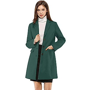 Allegra K Women's 2024 Pea Coat Single Breasted Long Winter Coats for Women X-Large Green