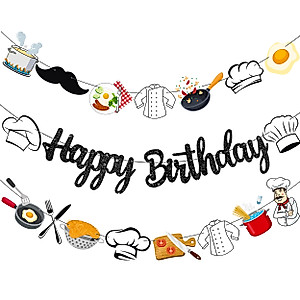 Chef Birthday Party Decoration Cook Party Decoration Cooking Happy Birthday Banner 3pcs Cook Kitchenware Theme Banners for Cooker Masterchef Birthday Party Baby Shower Supplies