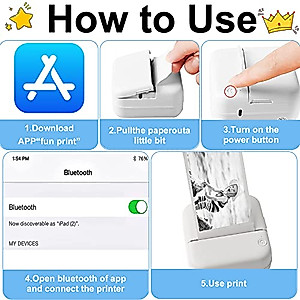 Carpower Mini Printer Portable, Pocket Thermal Printer with 7 Rolls Paper, Bluetooth Wireless Instant Photo Printer Compatible with iOS Android for Picture Receipt Label Note QR Code Inkless Printing