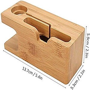 Wooden Docking Station for Multiple Devices - Desktop Organizer Smartphone Charging Dock Tablet and Charging Stand - Bamboo Charging Station with Multiple Cables