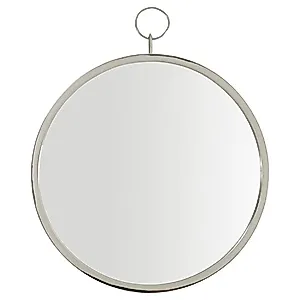 Amazon Brand – Rivet Round Glass Hanging Wall Mirror, 30 Inch Height, Silver Finish