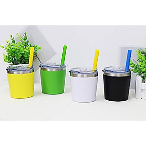 Colorful PoPo Cute Small Stainless Steel Mom and Kids Tumbler, Stackable Toddler Smoothie Cup with Lid and Silicone Straws, Set of 2 (Green Yellow, 8 OZ)