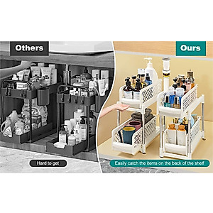 hoyiolad Under Sink Organizers and Storage,2 Tier Easy Access Sliding Drawer Bathroom Organizer,Multi-purpose Under Sink Organizer,Bathroom Counter Organizer,Kitchen Organization and Storage,White