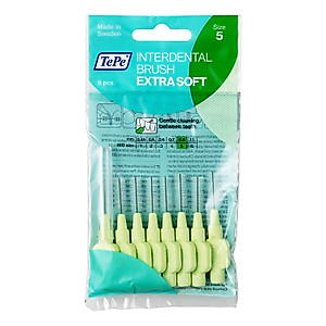 TEPE Interdental Brush Extra Soft, Supersoft Dental Brush for Teeth Cleaning, Pack of 8, 0.8 mm, Large Gaps, Green, Size 5