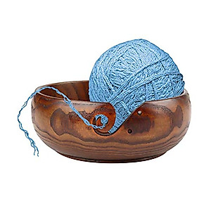 Wooden Yarn Bowl Holder - 6" x 3" Knitting Bowl with Holes Storage Crochet Yarn Holder Bowl for Knitting & Crocheting