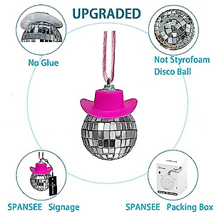 SPANSEE Pink Disco Ball Car Accessory,Disco Mirror Ornament,Disco Cowboy Hat Accessory,Car Ball,Disco Charm,Disco for Car,Cute Accessories