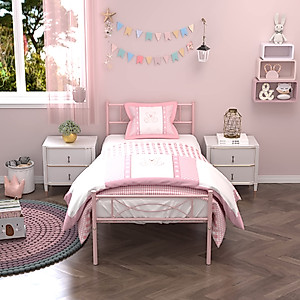Pink Twin Bed Frame for Girls,Mattress Foundation Support with Headboard and Footboard No Box Spring Need Metal Platform Bed