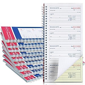 Crtiin Books Money and Rent Receipt Book 2 Part Carbonless Receipt Log Book with Carbonless Copies, Spiral Bound, 200 Sets Per Book, 4 Receipts Per Page, 5.25 x 11 Inch(10 Pcs)