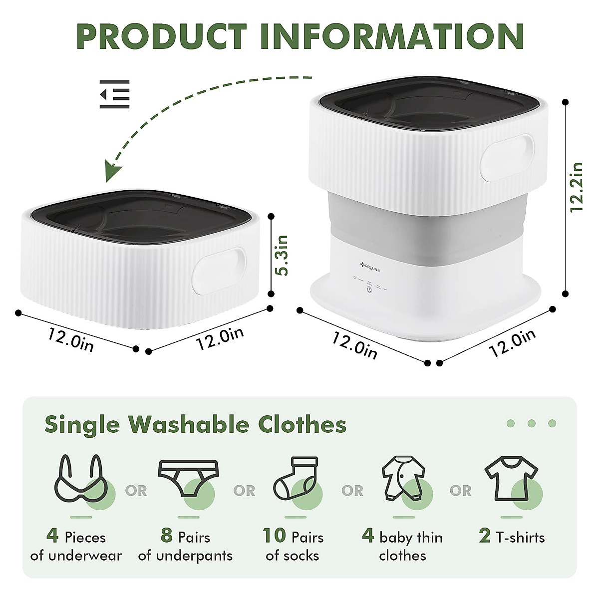 Portable Washing Machine, Updated Small Washer (2 Blue light & Silver Ion Design), Foldable Mini Washer, for Underwear, Socks, Baby Clothes, Towels, Delicate Items (NOT Automatically)