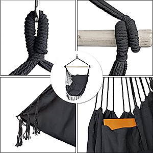 HFKJ Hammock Chair Hanging Rope Swing Chair with 2 Seat Cushions & Installation Kit, Max 330 Lbs, Handmade Macrame Hanging Chair for Bedroom Patio Yard Garden, Dark Grey