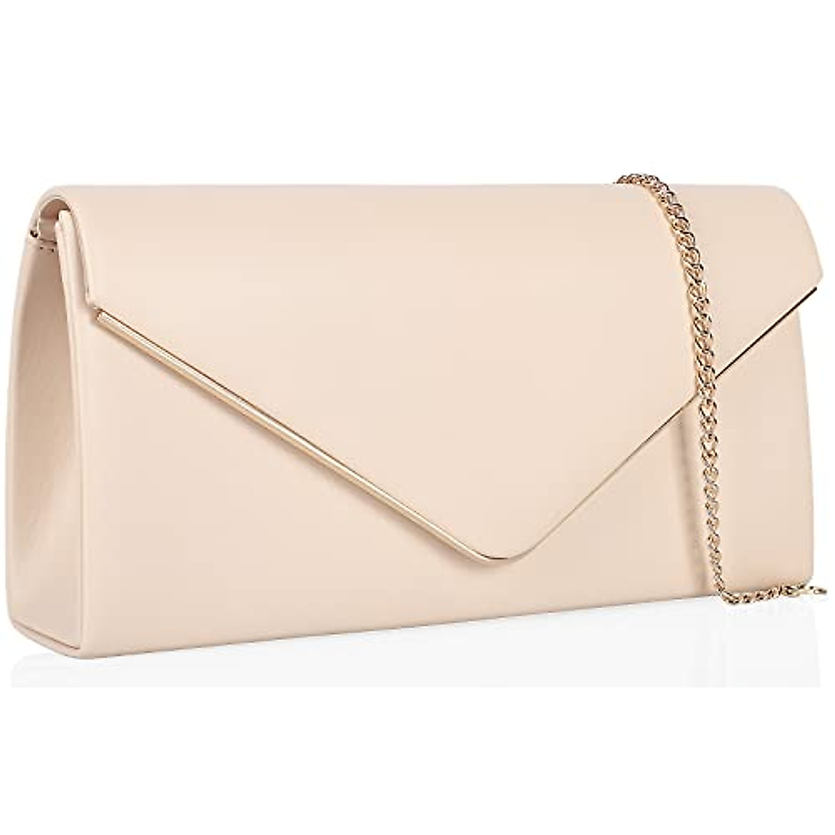 Vegan Leather Envelope Clutch Bag Classic Dressy Purse Foldover Evening Handbag Nude