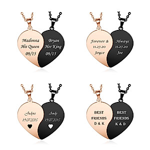 Jovivi Personalized Custom 2pcs Heart Couple Necklaces for Him and Her Black Rose Gold Stainless Steel Matching Puzzle Piece Necklace for Boyfriend Girlfriend Couples Wedding Valentines Gifts