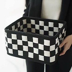 curfair Storage Basket Black and White Checkerboard Desk Makeup Organizer Large Opening Black White L