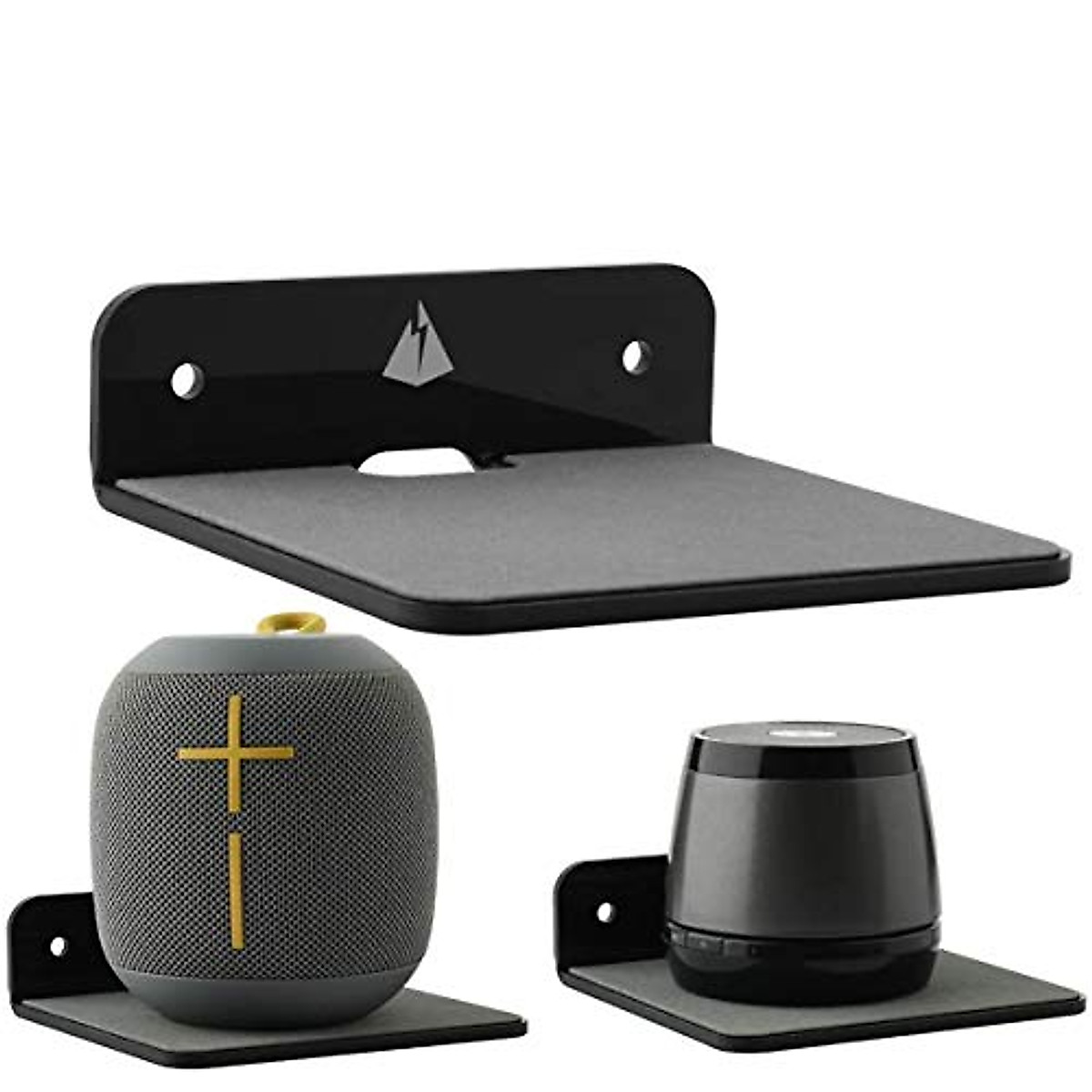 TXEsign Small Floating Shelves Speaker Shelves-2 Pack 4.25 Small Wall Shelves Speaker Mount for Bluetooth Speaker Webcam Mesh WiFi Mesh Router Toy Display Shelf Acrylic Shelves(Black, Small)