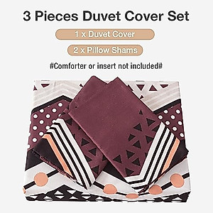 Lekesky Red Duvet Cover Queen, Soft Boho Aztec Striped Bohemian Bedding Duvet Cover Set with Zipper Closure Corner Ties (No Comforter)