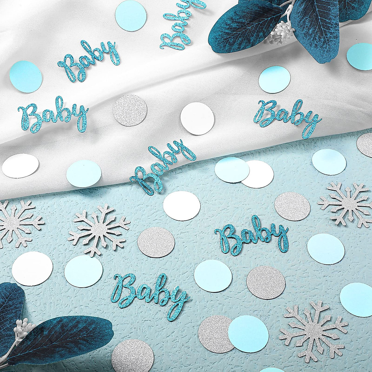 300 Pcs Winter Baby Shower Table Confetti Glitter Snowflake Confetti Silver White Table Decorations Paper Sprinkle Party Decorations for Baby Shower Gender Reveal Birthday Winter Party Decors (Blue)