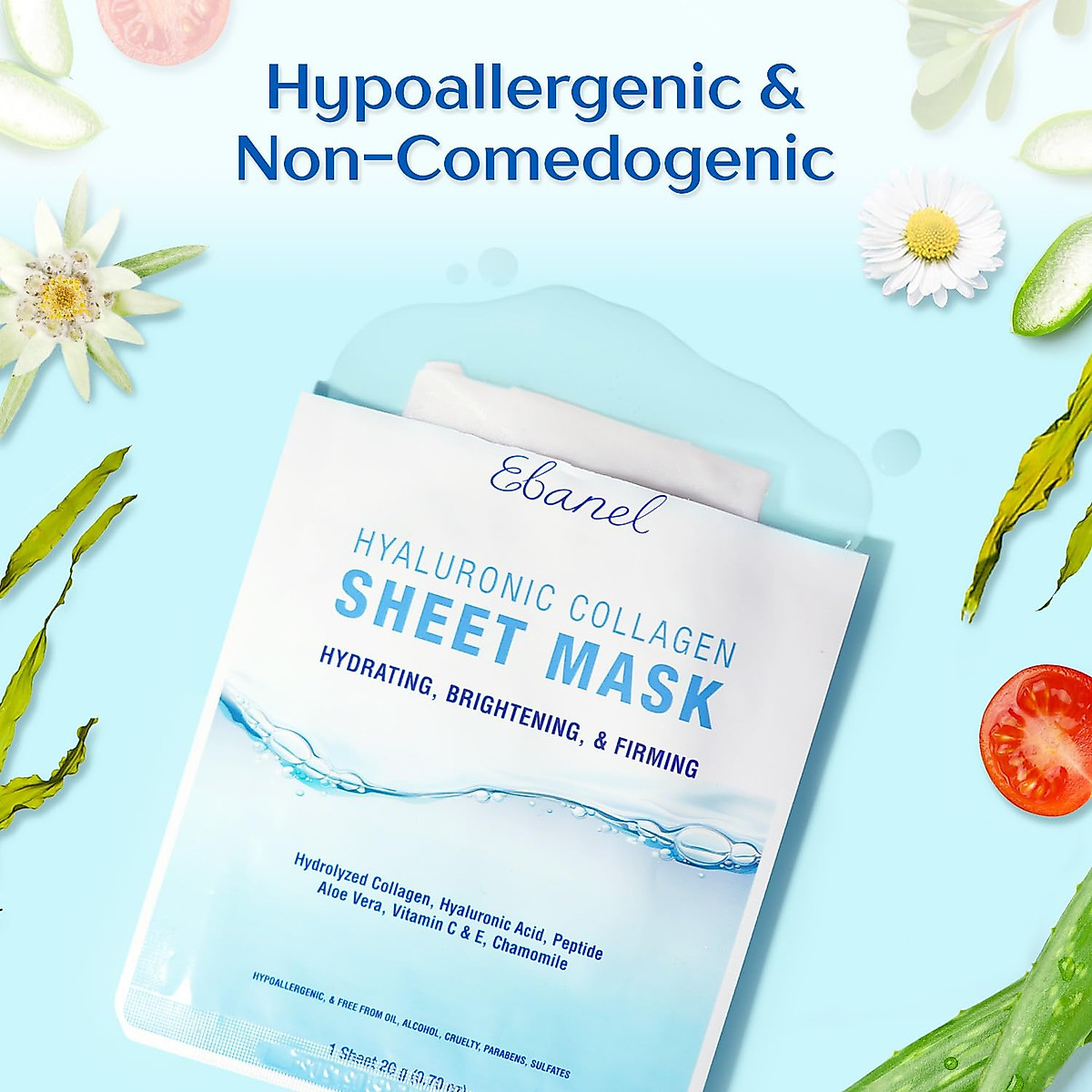 Ebanel 15 Pack Collagen Peptide Hydrating Face Masks, Instant Brightening Firming Anti Aging Face Sheet Masks, Moisturizing Spa Face Masks Skincare with Hyaluronic Acid, Vitamin C, Chamomile, Aloe