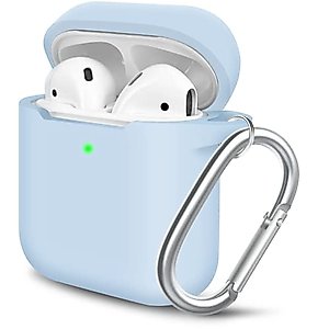 Woyinger AirPods Case Cover, Soft Silicone Protective Cover with Buckle for Women Men Compatible with Apple AirPods 2nd 1st Generation Charging Case, Front LED Visible，Sky Blue