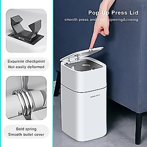 funest Bathroom Trash Can with Lids, 2.6 Gallon Small Plastic Garbage Cans with Press Pop-up Top Lid, Slim/Narrow Office Rubbish Can, Dog/Cat-Proof Trash Bin, Waterproof Wastebasket, White