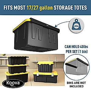 Koova Overhead Bin Rack for One Bin | Overhead Garage Storage Rack to Mount on Ceiling with Adjustable Width | Supports Most Black and Yellow Storage Bins | 1 Set