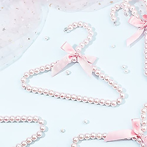 AHANDMAKER 5 Pack Pearl Beads Metal Elegant Clothes Hangers, Small Pet Hanger Plastic Pearl Beaded Clothes Hangers, for Pet Cats and Dogs, Puppet Clothes (Pink)