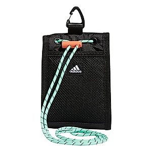 adidas Neck Pouch Crossbody Travel and Festival Wallet, Black/Pulse Mint Green/Semi Coral Fusion Pink, One Size