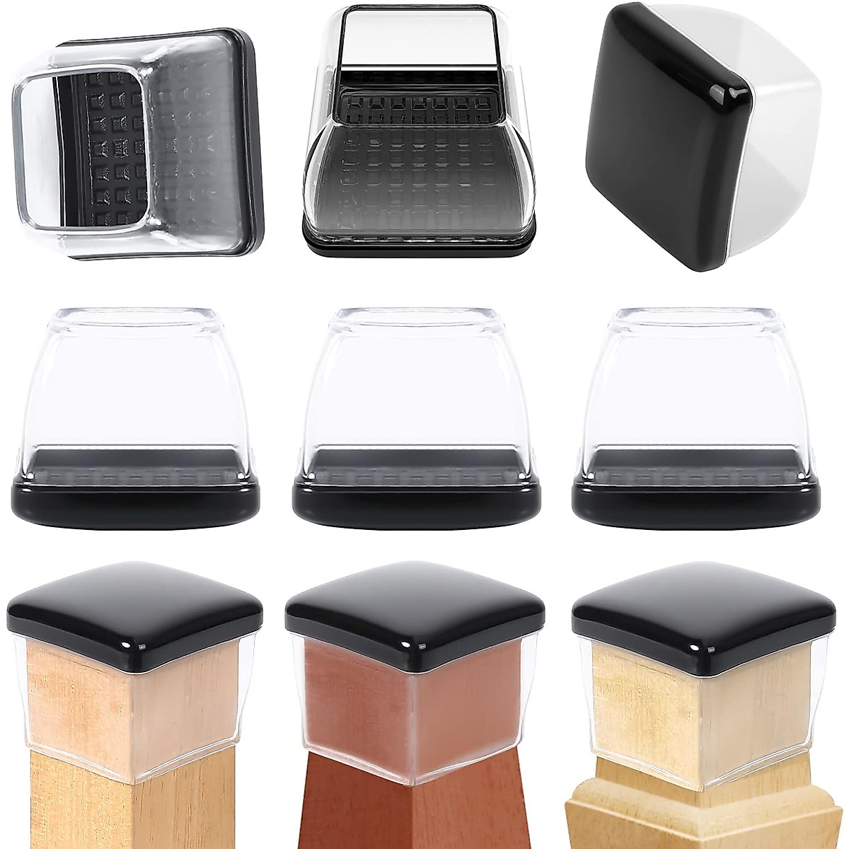 24 PCS Extra Large Clear Chair Leg Sliders for Carpet, Square Chair Glides Carpet, Teflon Furniture Pads, Chair Leg Floor Protectors Caps for Carpet, Table Chair Leg Cups Covers (Fit 1.45" - 2")