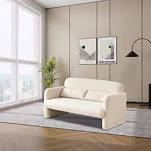 VASOENY 59.06'' Loveseat Sofa, 2 Seater Sherpa Lamb Fabric Love Seat Couch, Comfy Upholstered Modern Leisure Loveseat Couches with 2 Waist Pillow for Bedroom, Office, Living Room