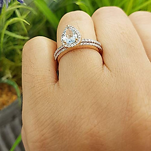 Dazzlingrock Collection 7X5 MM Pear Aquamarine & Round Diamond Ladies Teardrop Wedding Ring Set in 10K Rose Gold, Size 6