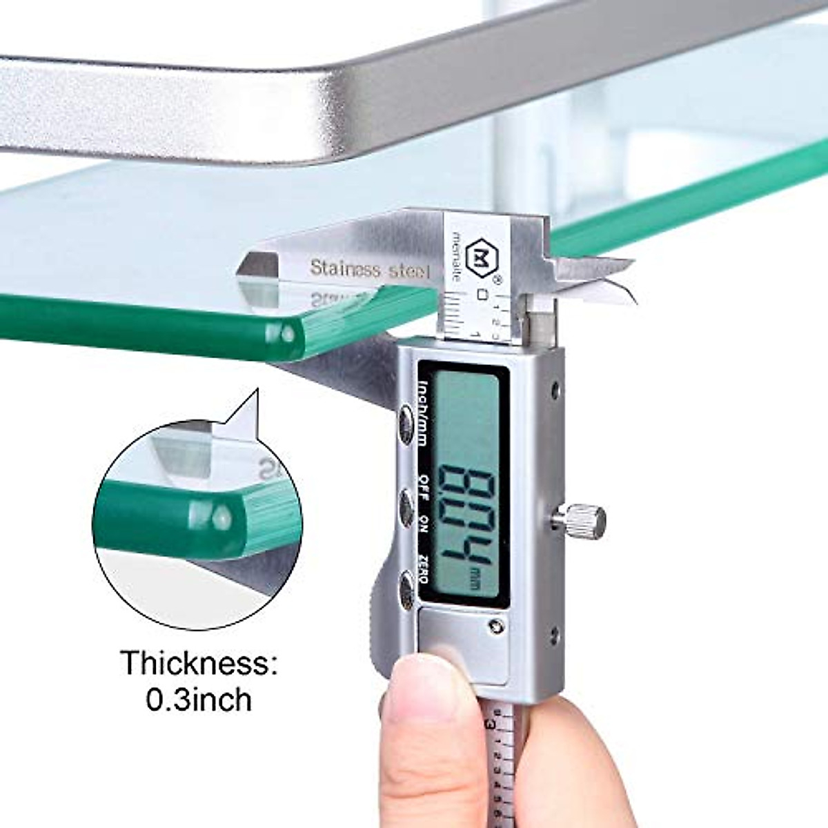 Vdomus Bathroom Tempered Glass Shelf with Towel Bar Wall Mounted, Brushed Silver Finish (2 Tier + 1 Tier)