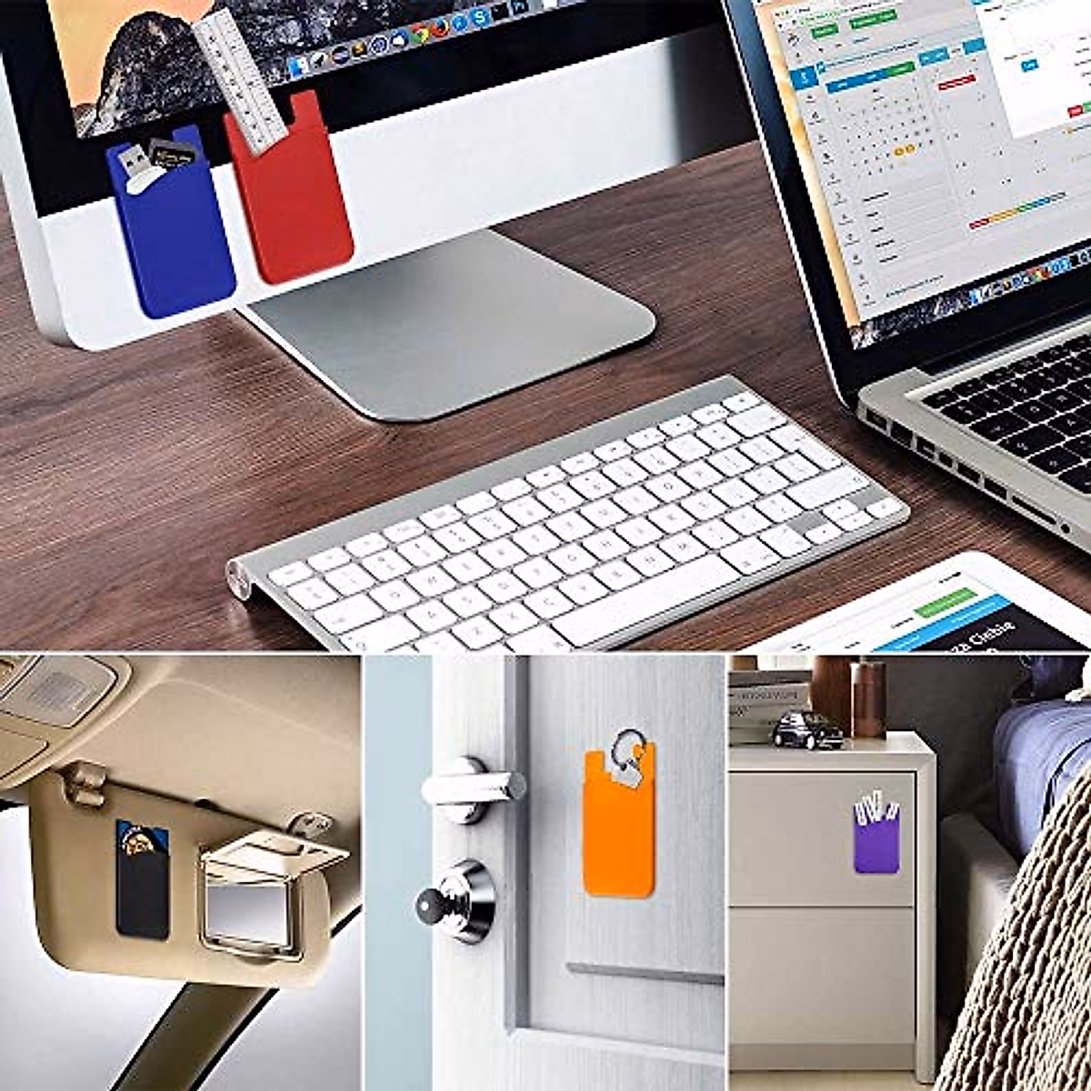 BIAJIYA Card Holder for Back of Phone, Pouch Silicone Wallet Sleeve Pocket Stick-on ID Credit Card for All Smartphones