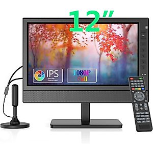 Jexiop 10.1inch Portable TV,IPS 720P Screen TV with Antenna and Digital ATSC Tuner,HDMI USB Port,12 Volt Charger Cable/AC Power,Mini TV for Caravan and Kitchen