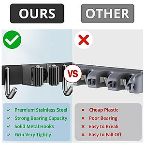 ZONGOOL 2 Pack Broom Holder Wall Mount, 4 Racks and 5 Hooks Mop Hanger Wall Mount Broom Organizer Stainless Steel Heavy Duty Garage Tool Racks for Home Kitchen Garden Laundry (Black)