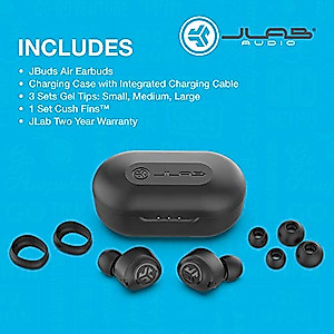 JLab JBuds Air True Wireless Signature Bluetooth Earbuds + Charging Case - Black - IP55 Sweat Resistance - Bluetooth 5.0 Connection - 3 EQ Sound Settings Signature, Balanced, Bass Boost
