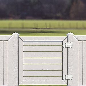 Heavy Duty Self Closing Gate Hinges Hardware Kit for Wooden Vinyl Fence 90 Degree Adjustable Gate Hinges Hardware Kit for Metal Gates with 22 Durable Screws and Swing Adjuster Tool, 2 Pack, White