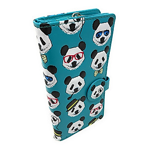 Shag Wear Panda Repeat Large Animal Wallet for Women and Teen Girls Vegan Faux Leather 7" Teal